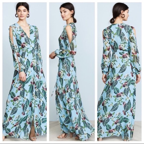 NICHOLAS | Dresses | Nicholas Light Blue Mayflower Silk Wrap Maxi Dress ...